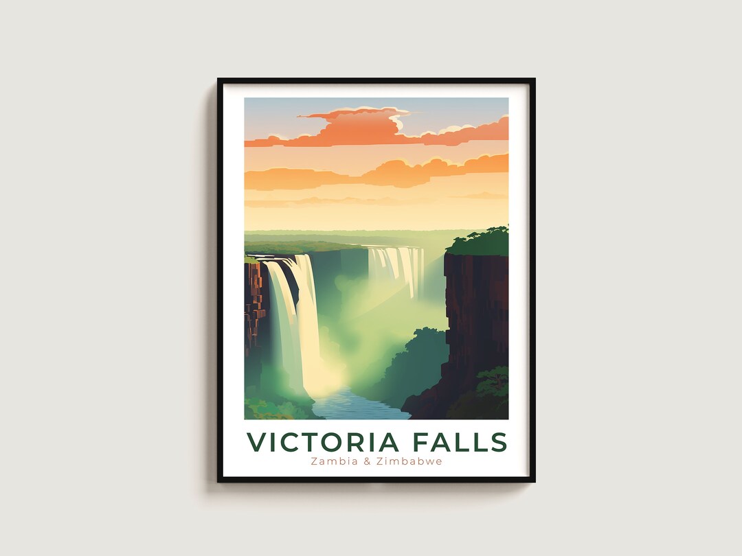 Victoria Falls Travel Poster Wall Art Gift Zimbabwe/zambia Travel Print ...
