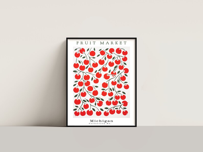 Cherries Fruit Poster Gift Michigan Fruit Market Print Botanical Art ...