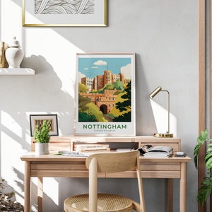 Nottingham Travel Poster Wall Art Gift United Kingdom Travel Print Gift ...
