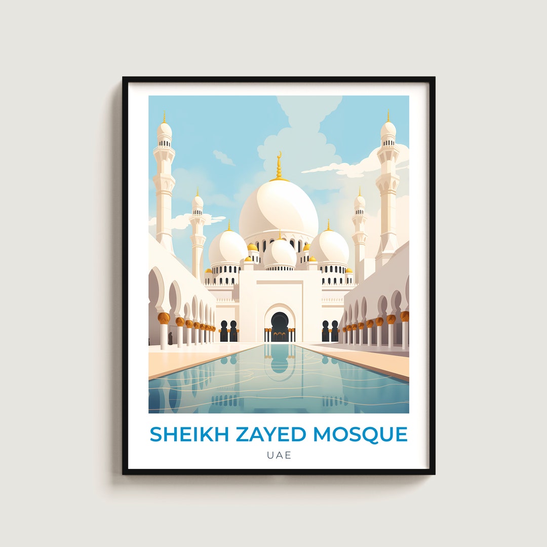 Sheikh Zayed Mosque Travel Print Wall Art Gift UAE Travel Poster Gift ...