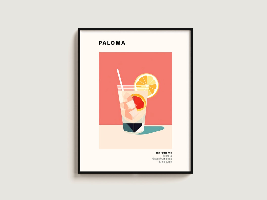 Paloma Poster Cocktail Gift Cocktail Lovers Retro Print Gift Minimalist ...