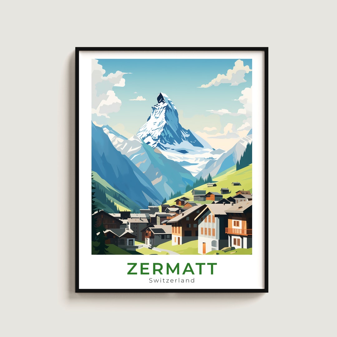 Zermatt Travel Print Wall Art Gift Switzerland Travel Poster Gift Home ...