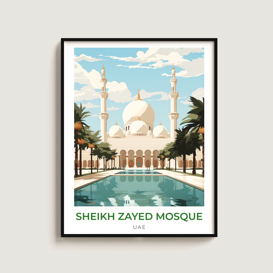 Sheikh Zayed Mosque Travel Print Wall Art Gift UAE Travel Poster Gift ...