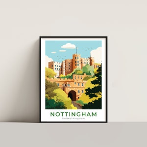 Nottingham Travel Poster Wall Art Gift United Kingdom Travel Print Gift ...