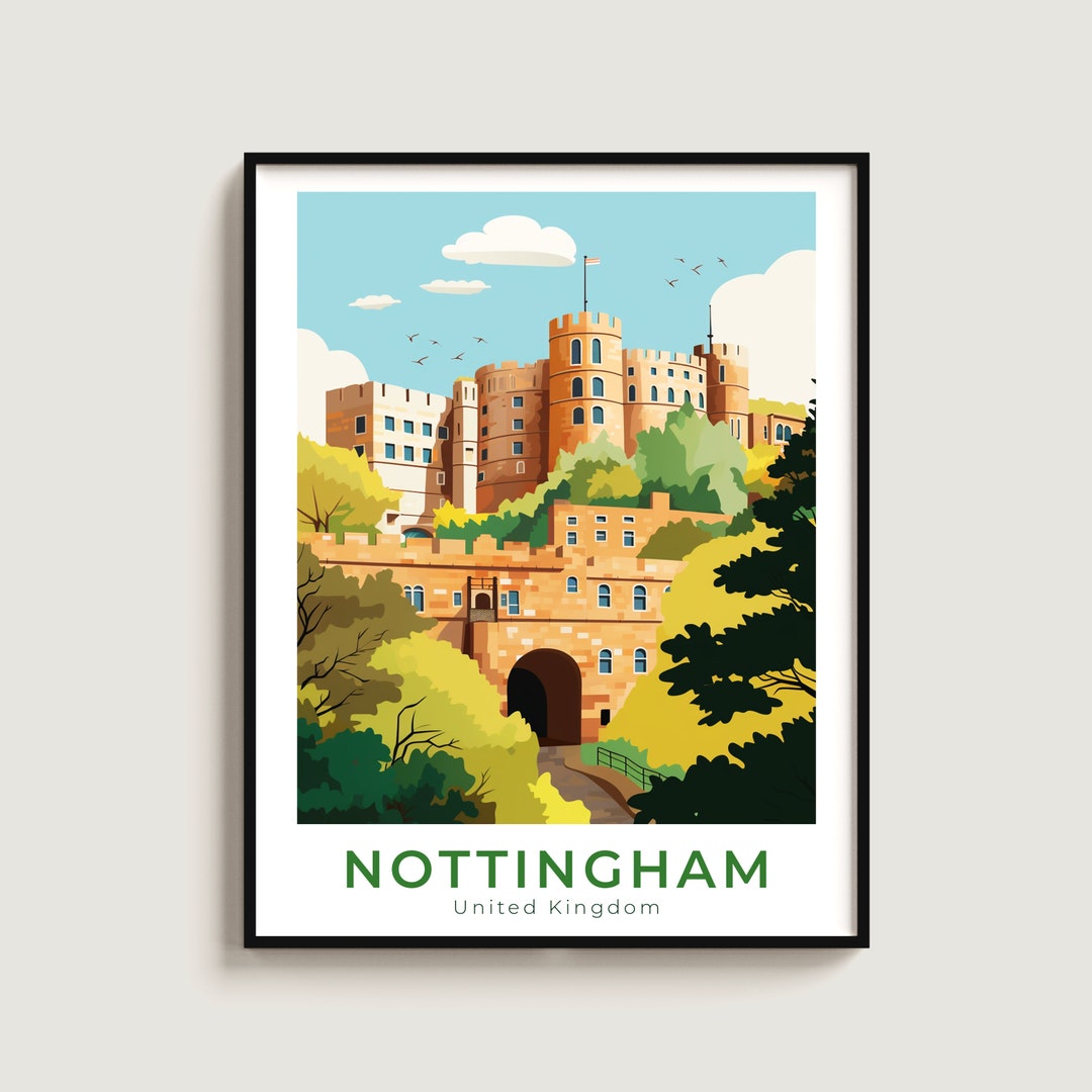Nottingham Travel Poster Wall Art Gift United Kingdom Travel Print Gift ...