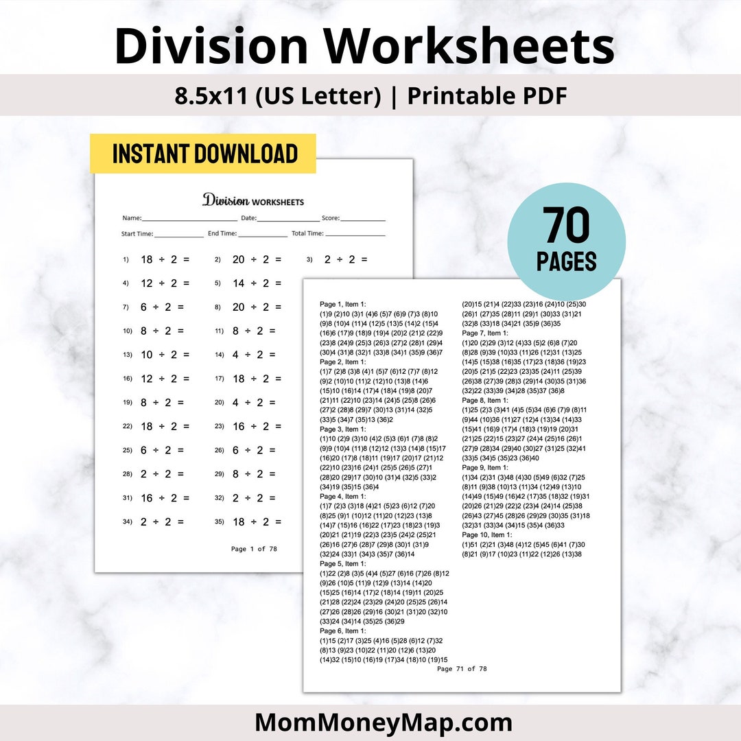 Division Worksheet Printable for Kids, Math Learning Worksheet for Kids ...