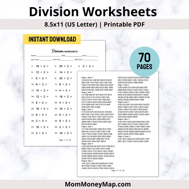 Division Worksheet Printable for Kids, Math Learning Worksheet for Kids ...