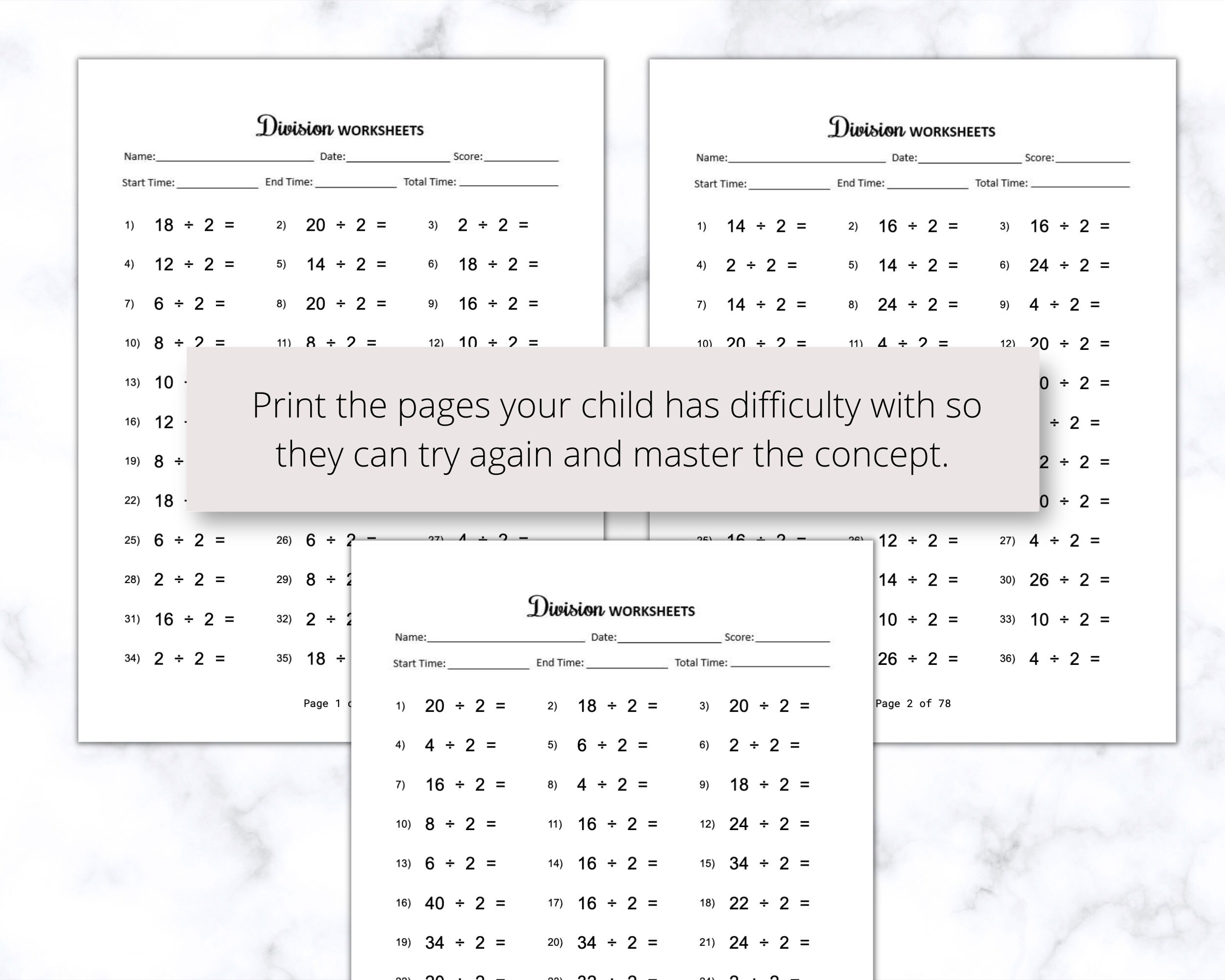 Division Worksheet Printable for Kids, Math Learning Worksheet for Kids ...