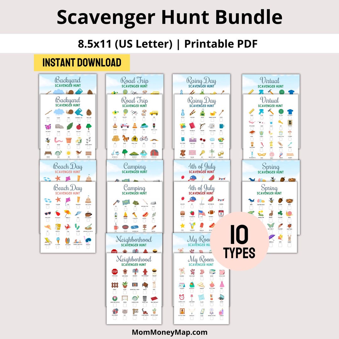 Scavenger Hunt Bundle Printable PDF, Scavenger Hunt Games, Themed ...