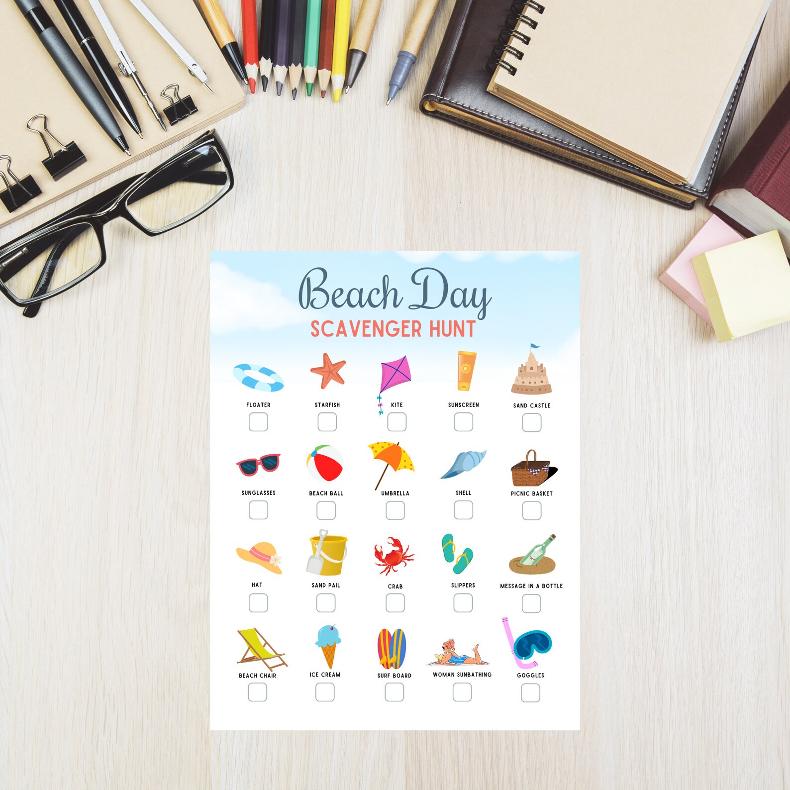 Beach Day Scavenger Hunt Printable PDF, Treasure Hunt Printable, Family ...
