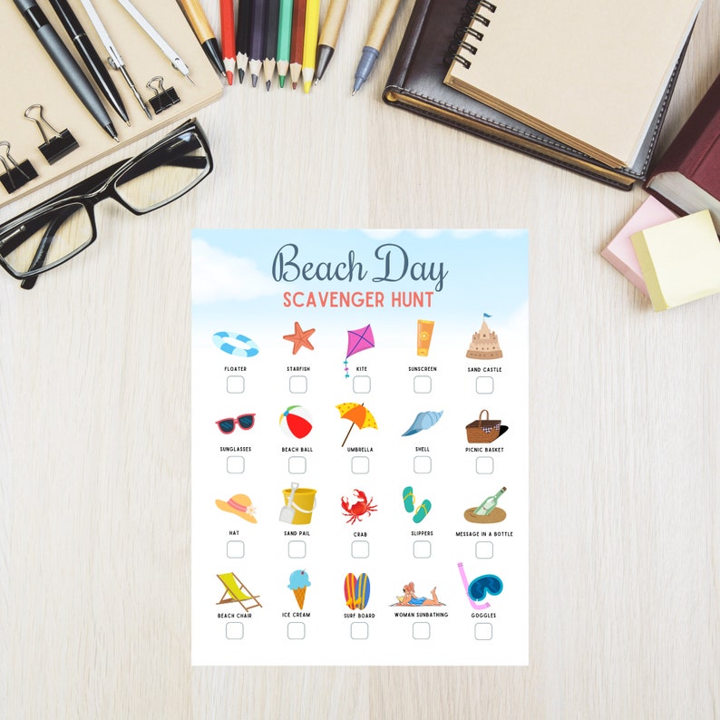 Beach Day Scavenger Hunt Printable PDF, Treasure Hunt Printable, Family ...