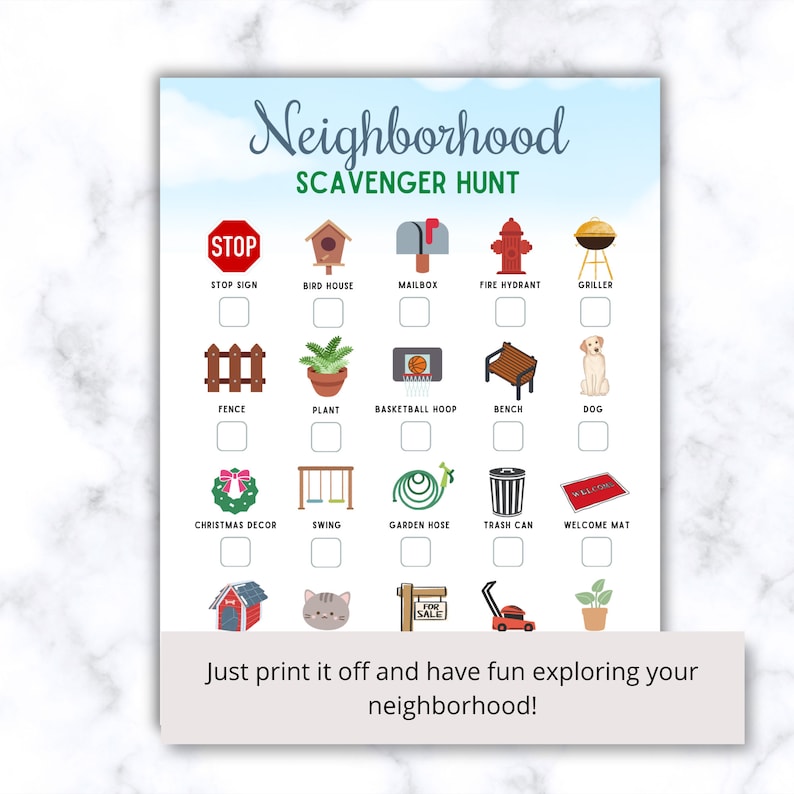 Neighborhood Scavenger Hunt Printable PDF Treasure Hunt Printable ...