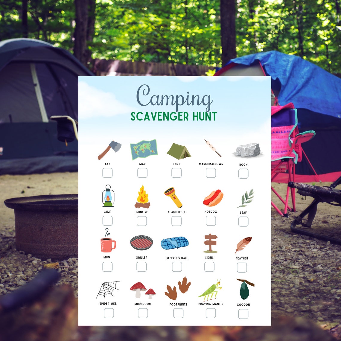 Camping Scavenger Hunt Printable PDF, Treasure Hunt Printable, Family ...