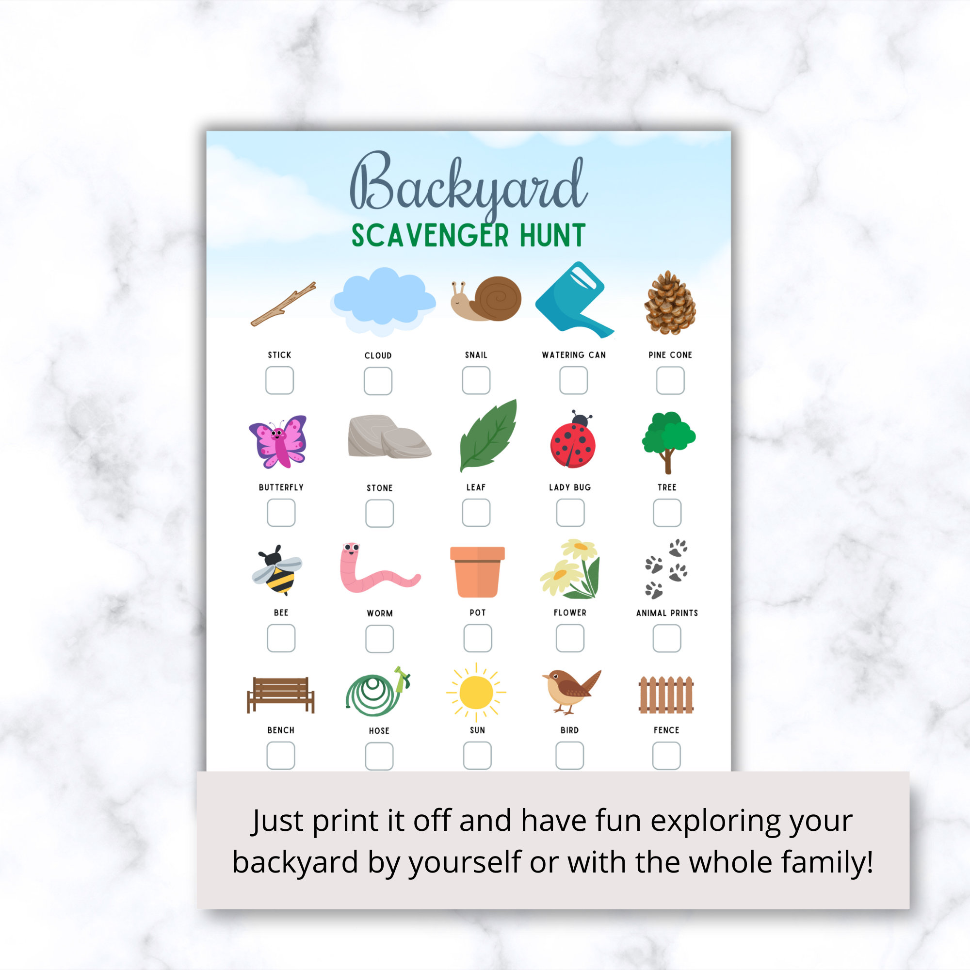 Backyard Scavenger Hunt Printable PDF, Treasure Hunt Printable, Family ...