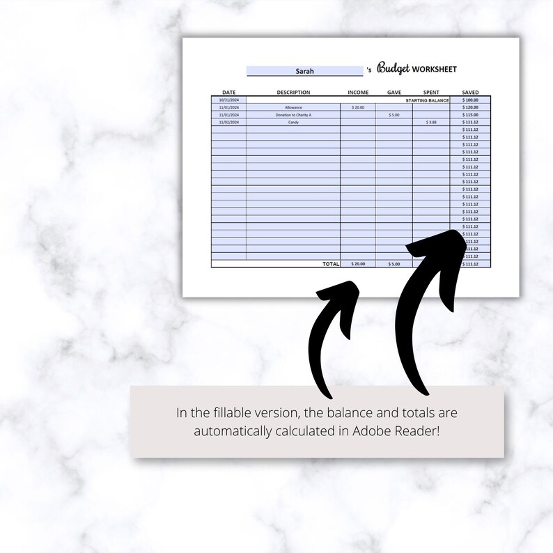 Budget Worksheet for Kids Printable PDF, Kids Money Tracker for ...