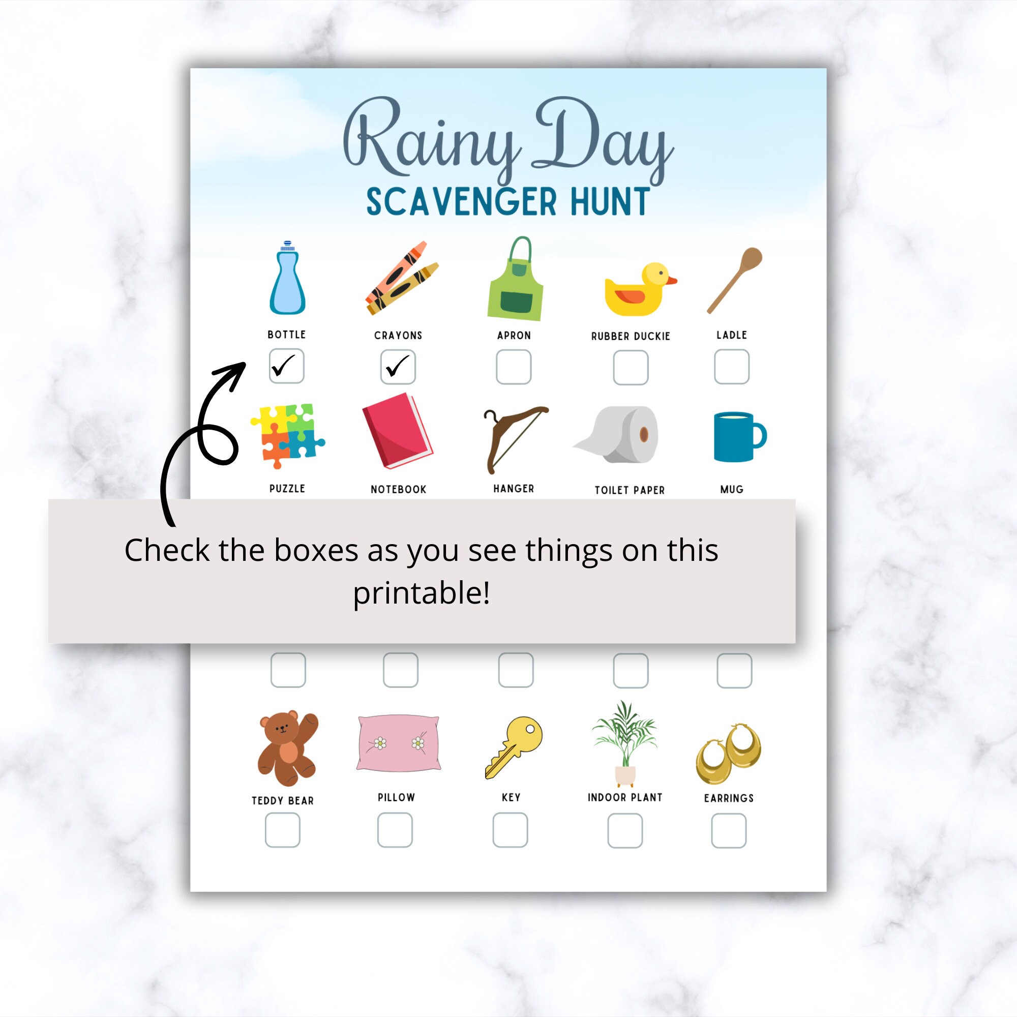 Rainy Day Scavenger Hunt Printable PDF, Treasure Hunt Printable, Family ...