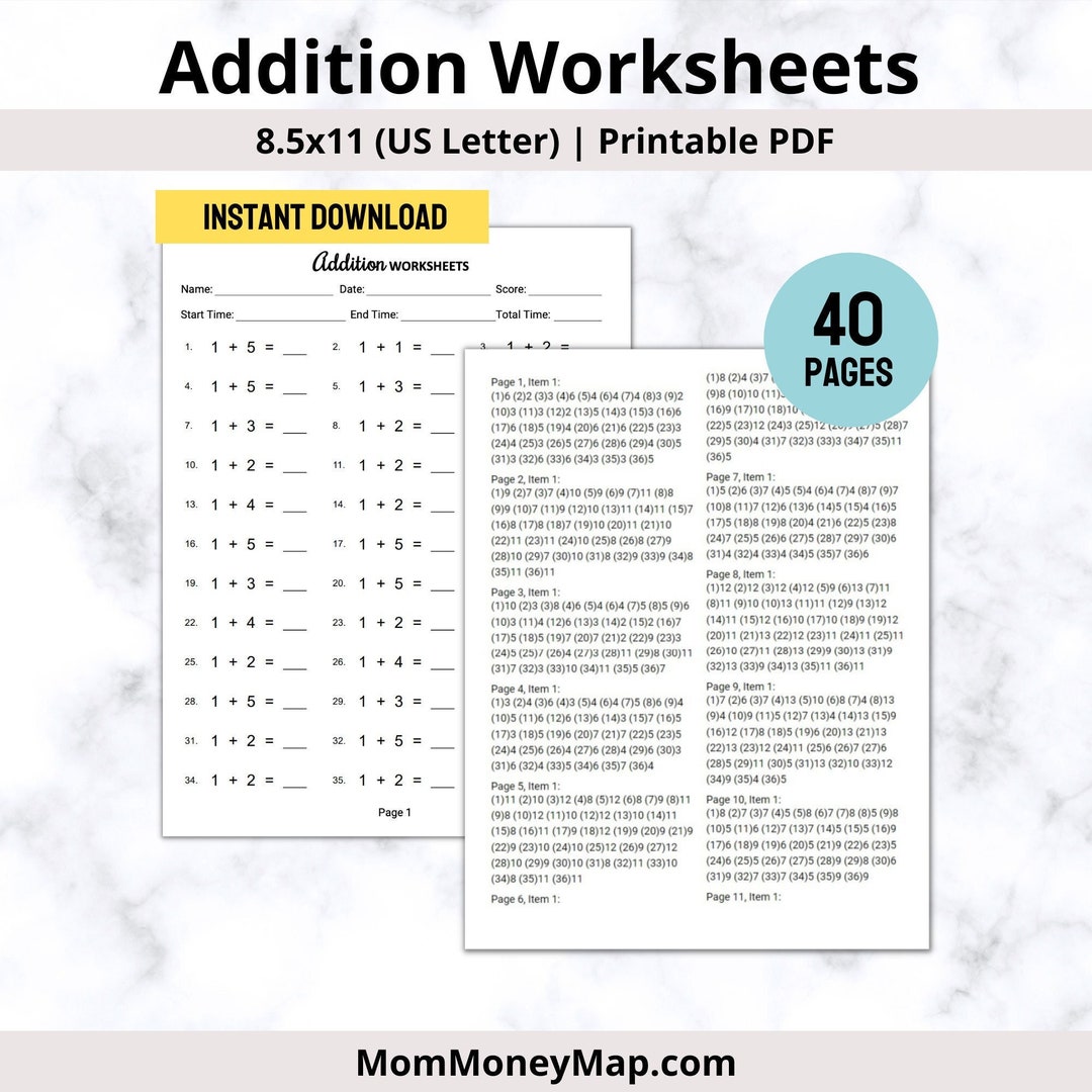 Addition Worksheets Printable for Kids, Math Learning Worksheets for ...