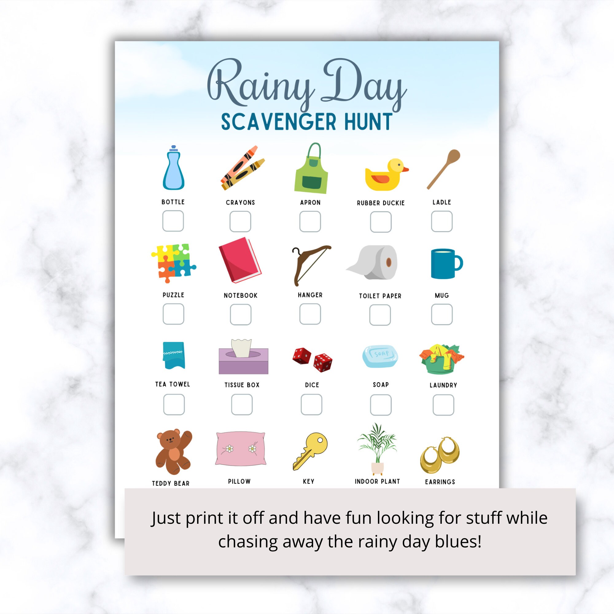 Rainy Day Scavenger Hunt Printable: Family Indoor Activity (PDF) - Etsy