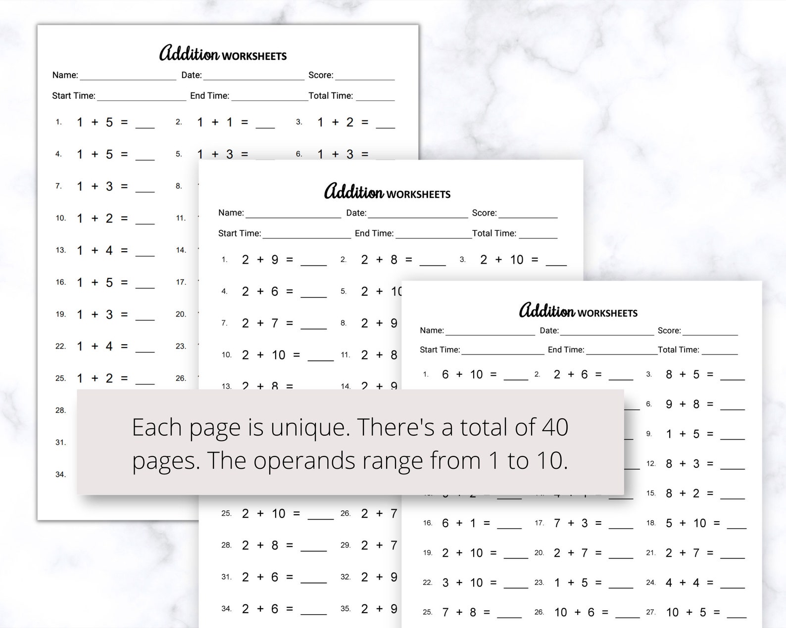 Addition Worksheets Printable for Kids, Math Learning Worksheets for ...