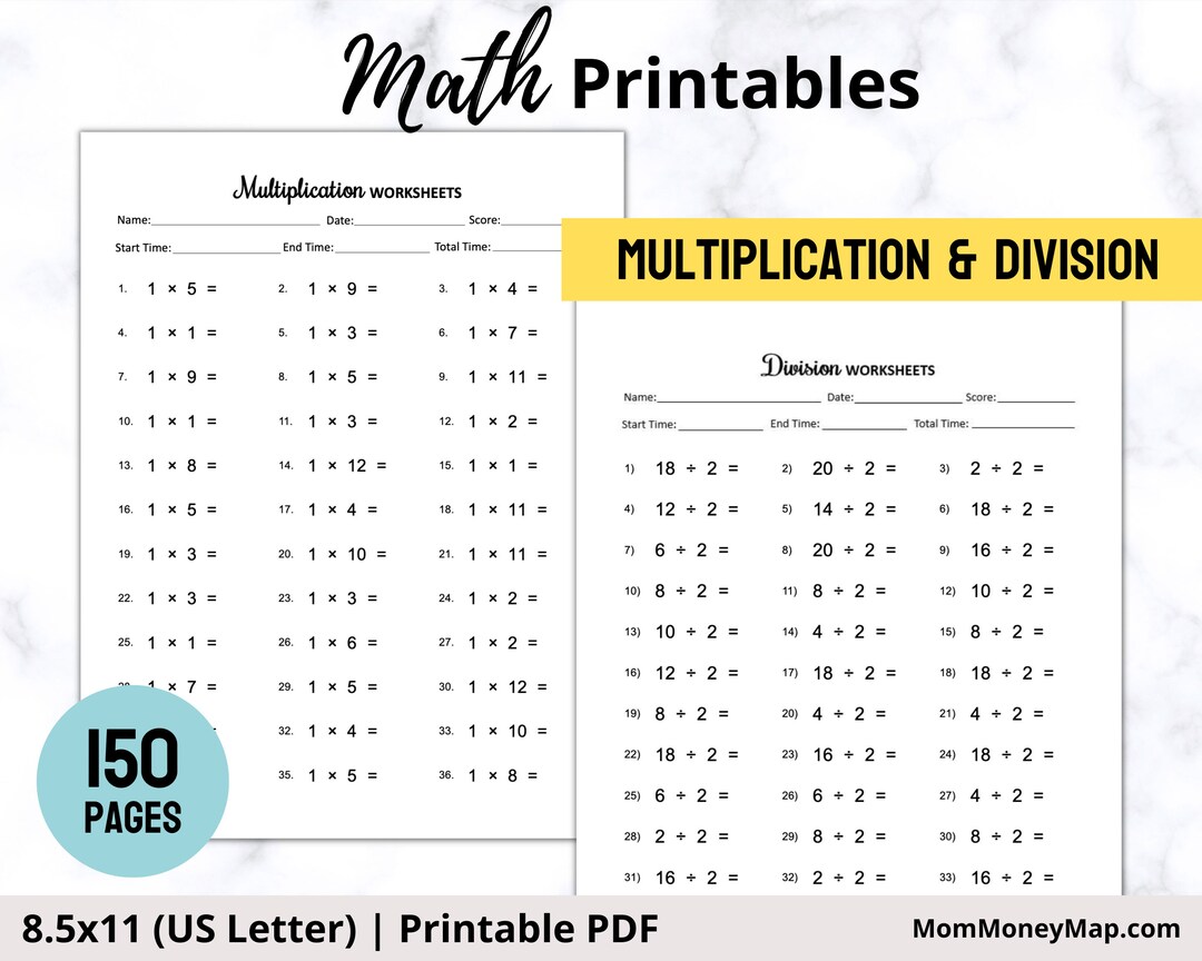 Math Worksheet Printable for Kids Division and Multiplication - Etsy