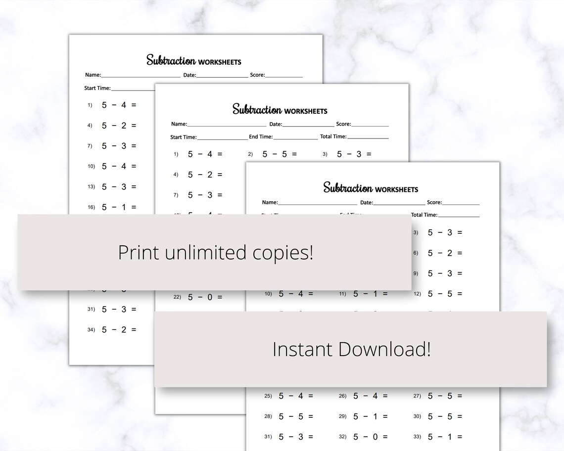 Subtraction Worksheets Printable for Kids, Math Learning Worksheets for ...