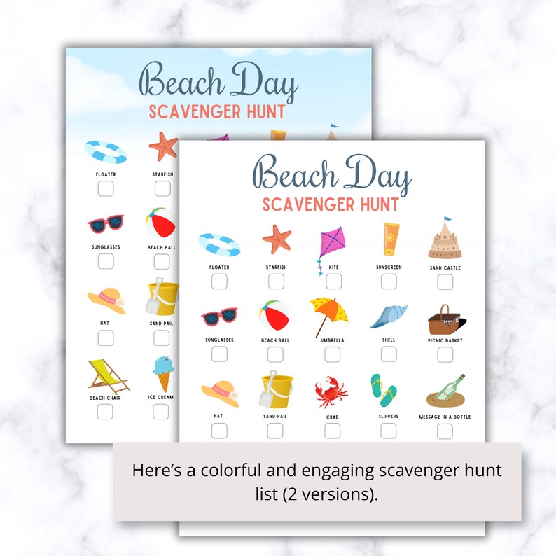 Beach Day Scavenger Hunt Printable PDF, Treasure Hunt Printable, Family ...