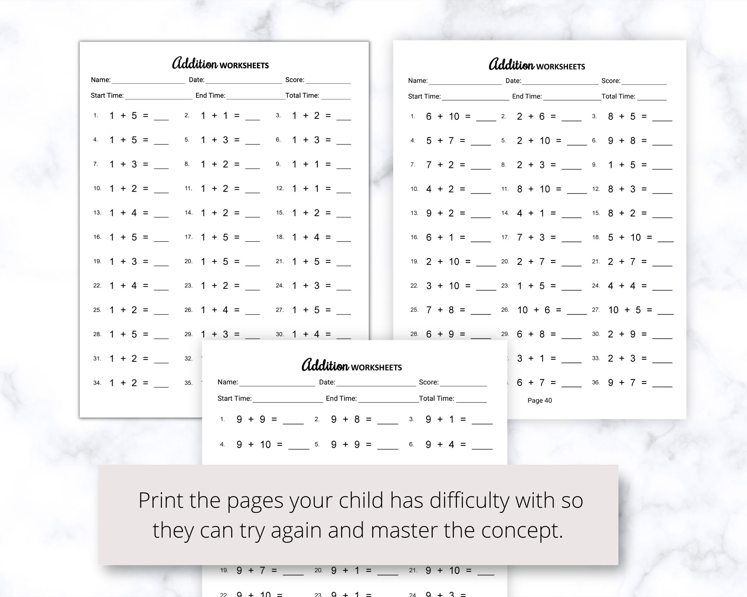 Addition Worksheets Printable for Kids, Math Learning Worksheets for ...