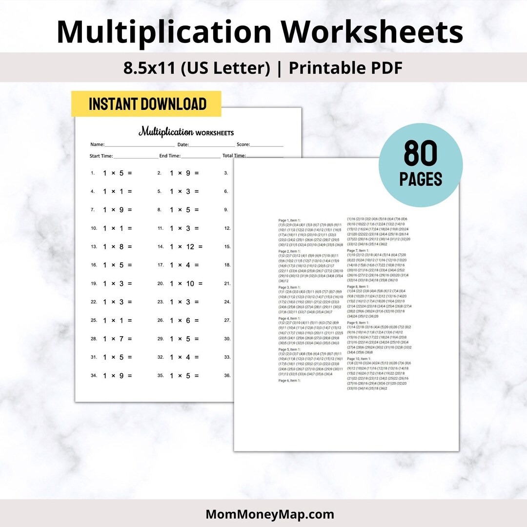 Multiplication Worksheet Printable for Kids, Math Learning Worksheet ...