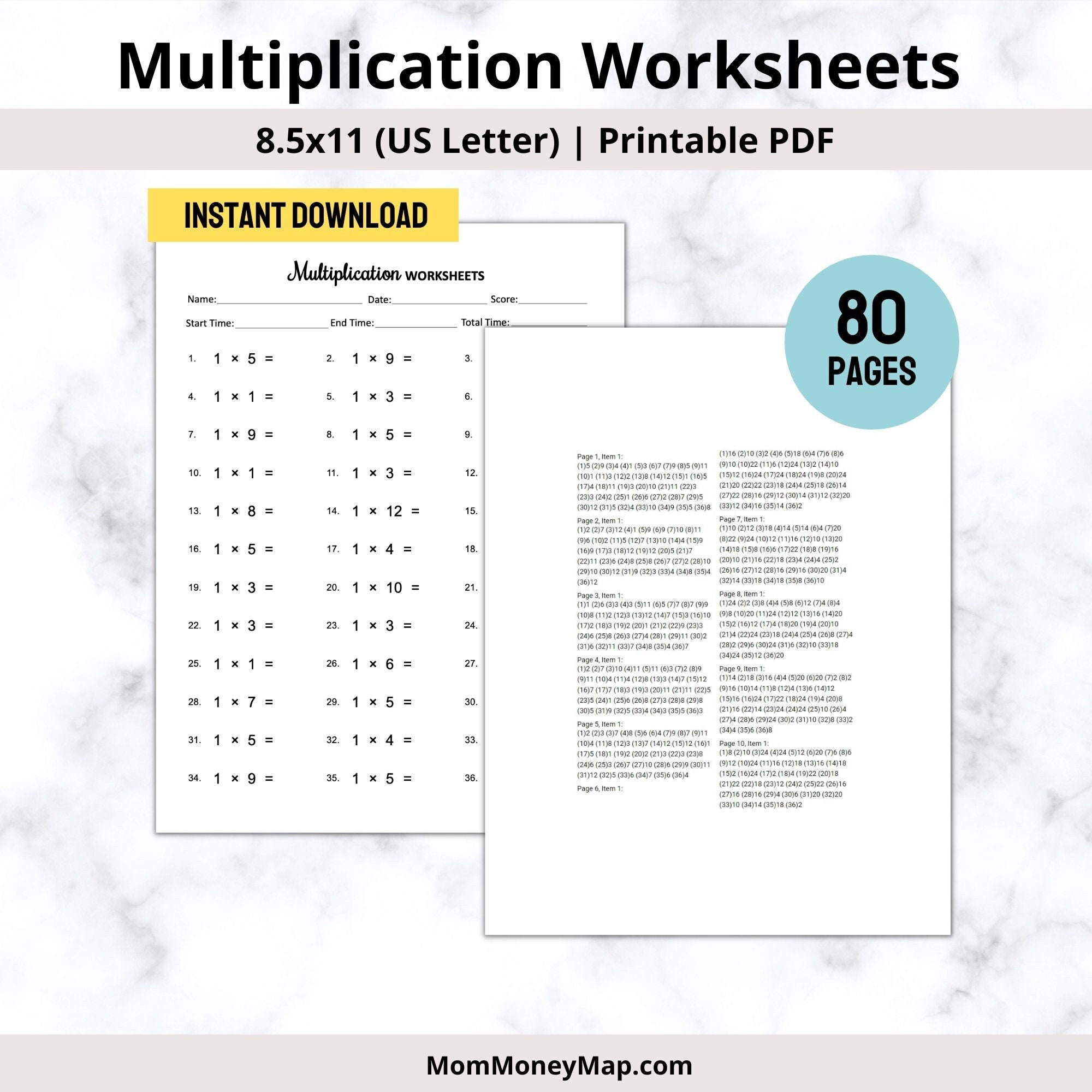 Multiplication Worksheet Printable for Kids, Math Learning Worksheet ...