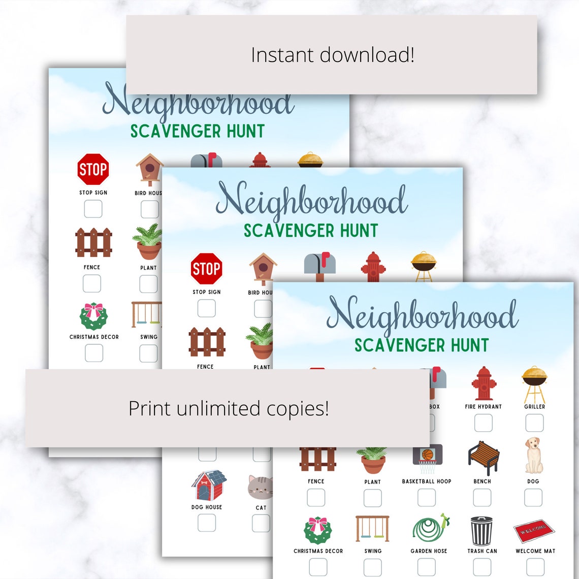 Neighborhood Scavenger Hunt Printable: Family Outdoor Activity (PDF ...