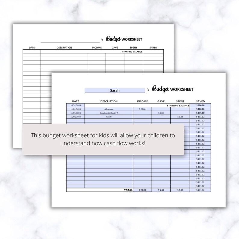 Budget Worksheet for Kids Printable PDF, Kids Money Tracker for ...