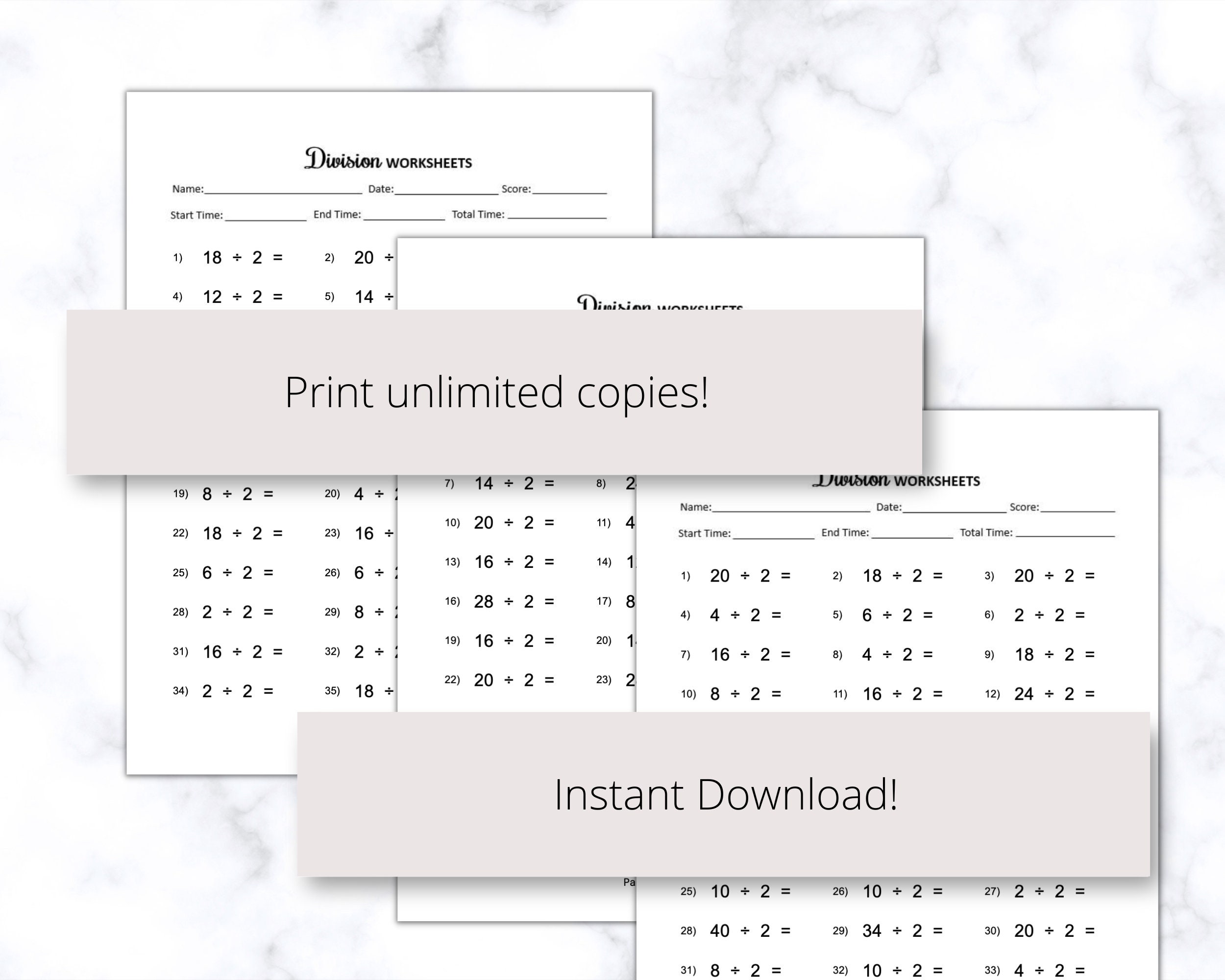 Division Worksheet Printable for Kids, Math Learning Worksheet for Kids ...