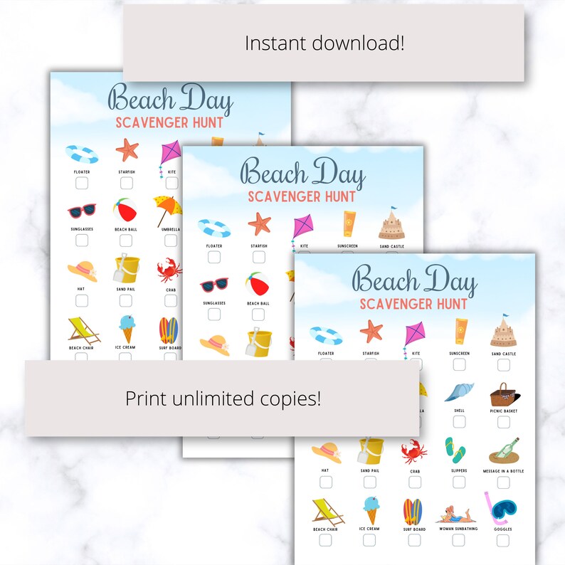 Beach Day Scavenger Hunt Printable PDF, Treasure Hunt Printable, Family ...