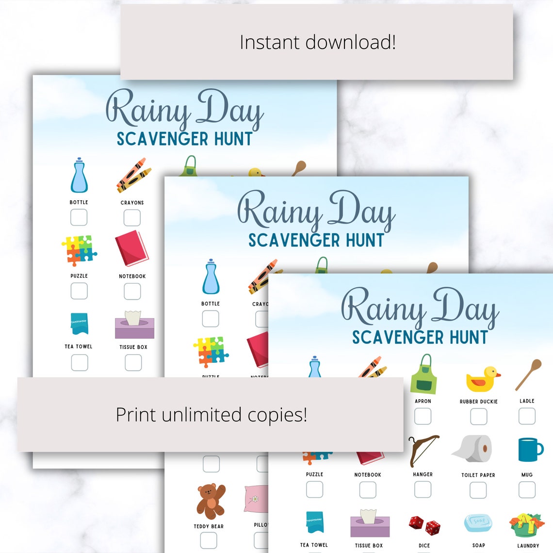 Rainy Day Scavenger Hunt Printable PDF, Treasure Hunt Printable, Family ...