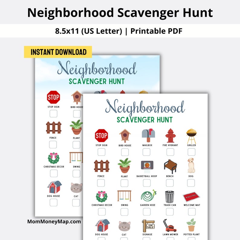 Neighborhood Scavenger Hunt Printable PDF Treasure Hunt Printable ...