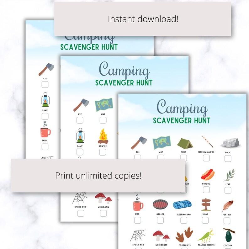 Camping Scavenger Hunt Printable PDF, Treasure Hunt Printable, Family ...