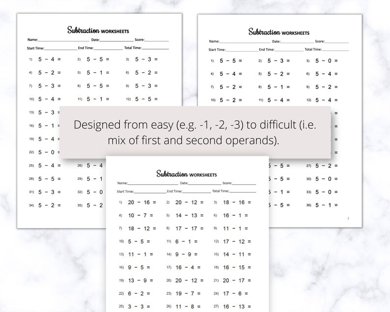 Subtraction Worksheets Printable for Kids, Math Learning Worksheets for ...
