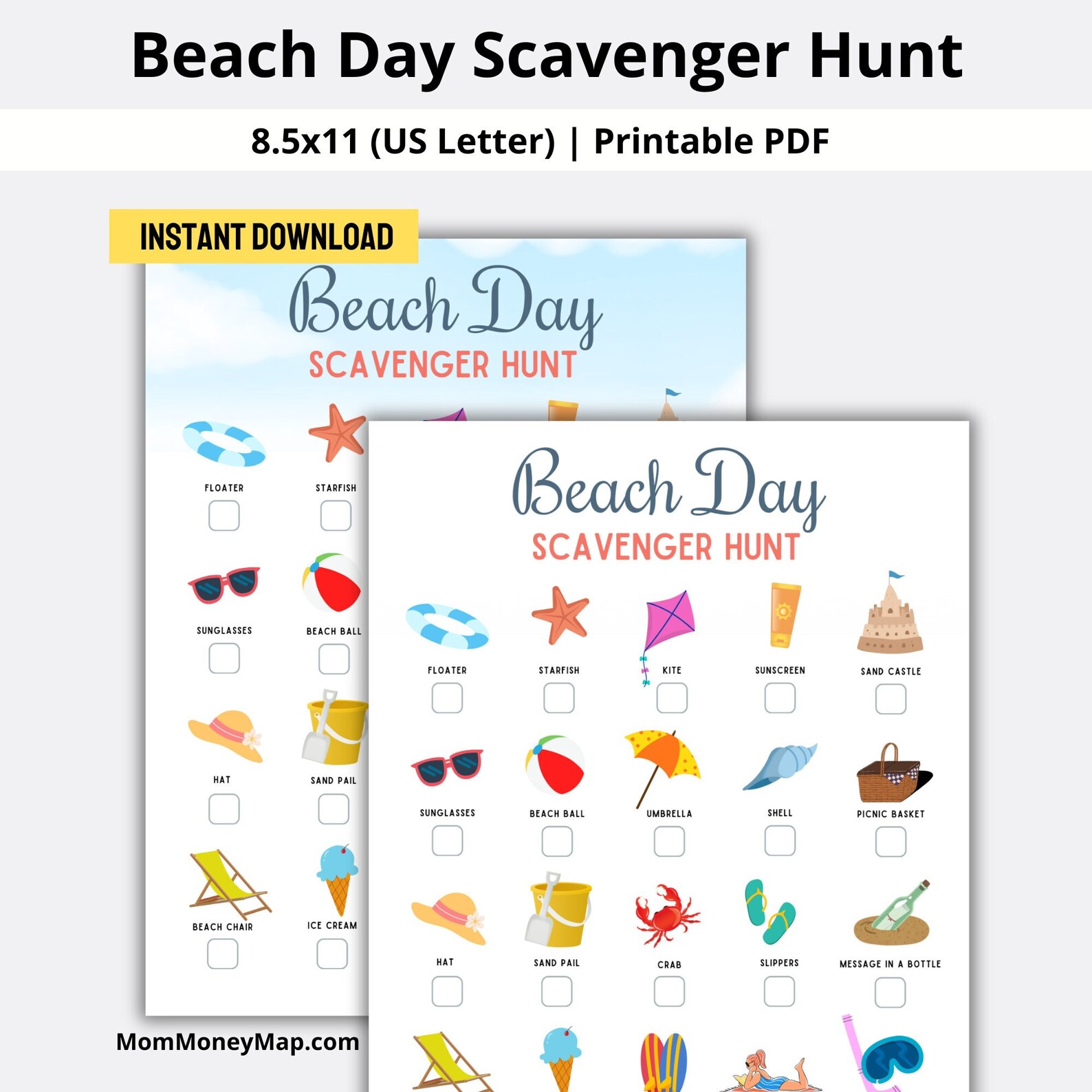 Beach Day Scavenger Hunt Printable PDF, Treasure Hunt Printable, Family ...