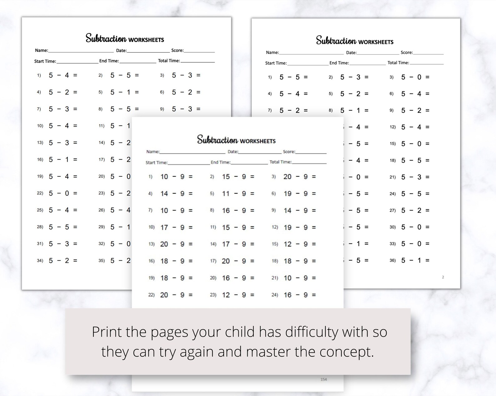 Subtraction Worksheets Printable for Kids, Math Learning Worksheets for ...