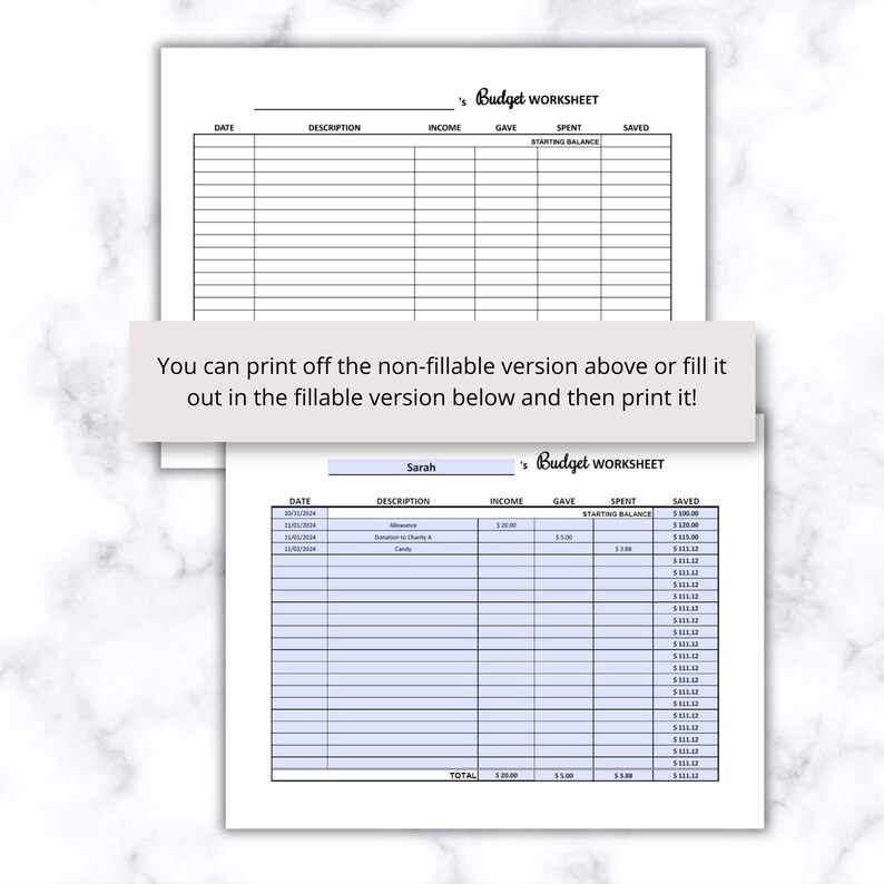 Budget Worksheet for Kids Printable PDF, Kids Money Tracker for ...