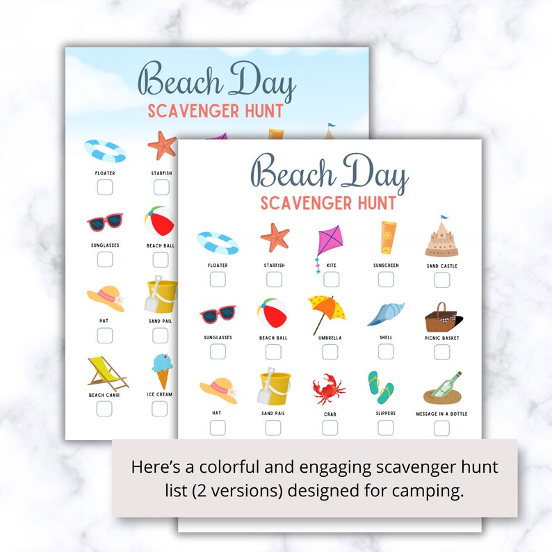 Beach Day Scavenger Hunt Printable PDF, Treasure Hunt Printable, Family ...