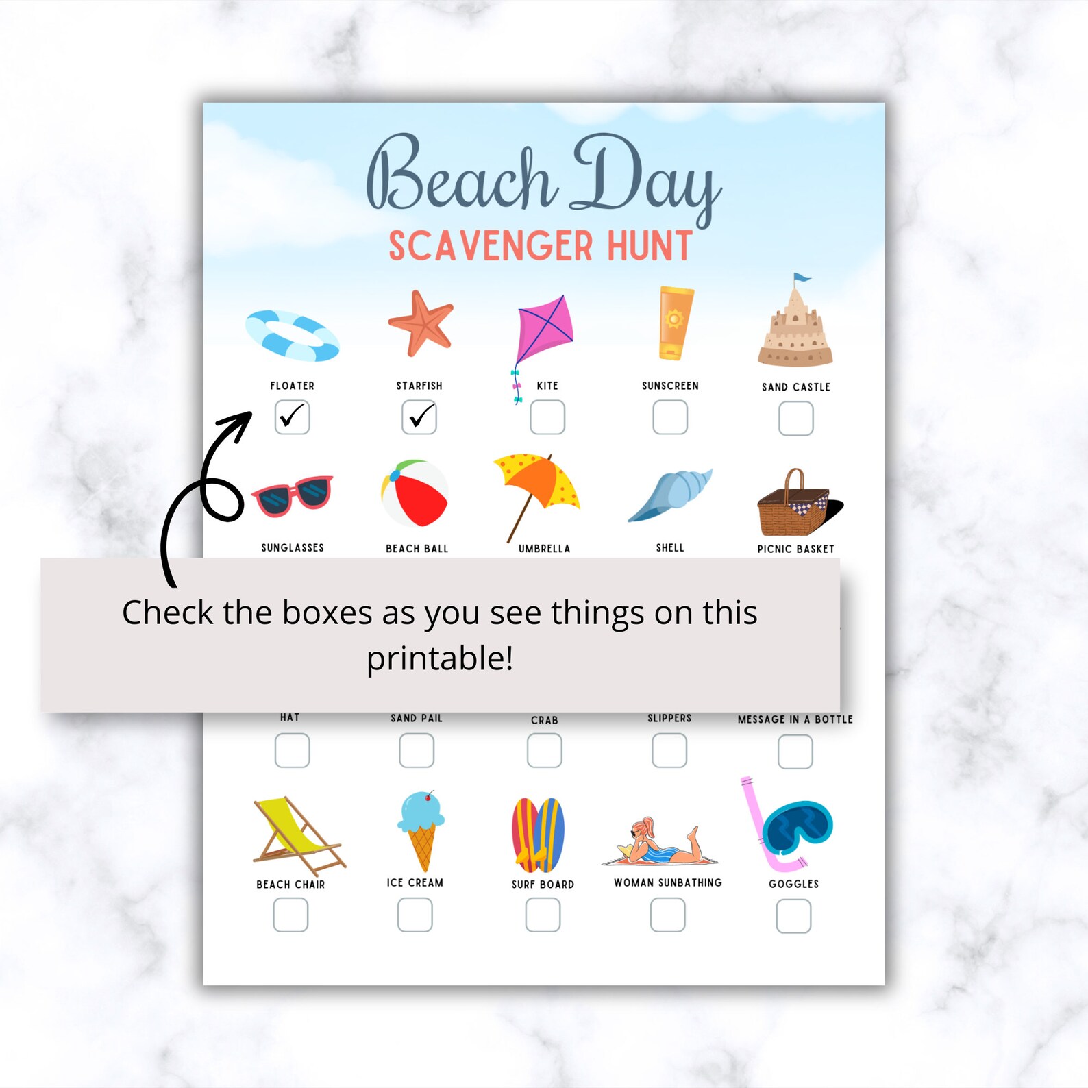 Beach Day Scavenger Hunt Printable PDF, Treasure Hunt Printable, Family ...