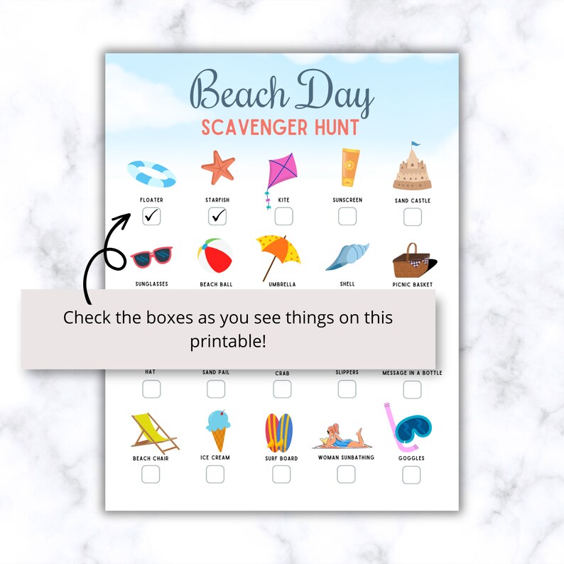 Beach Day Scavenger Hunt Printable PDF, Treasure Hunt Printable, Family ...