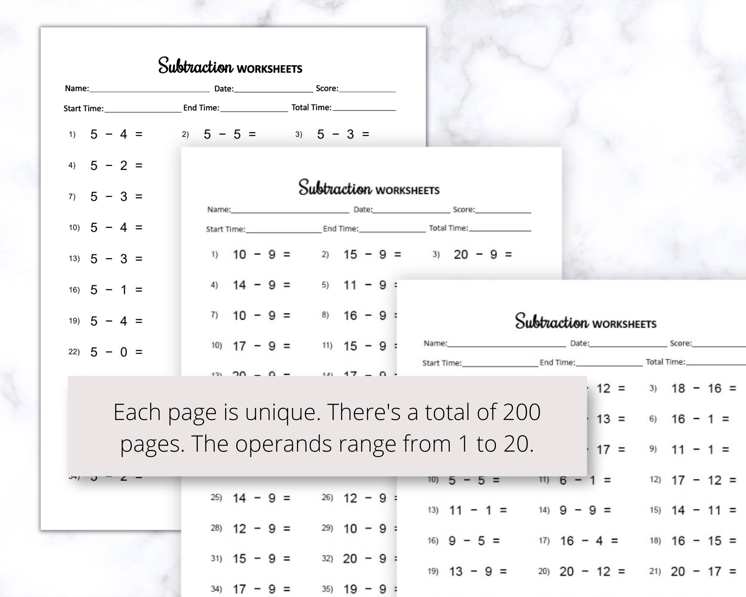 Subtraction Worksheets Printable for Kids, Math Learning Worksheets for ...