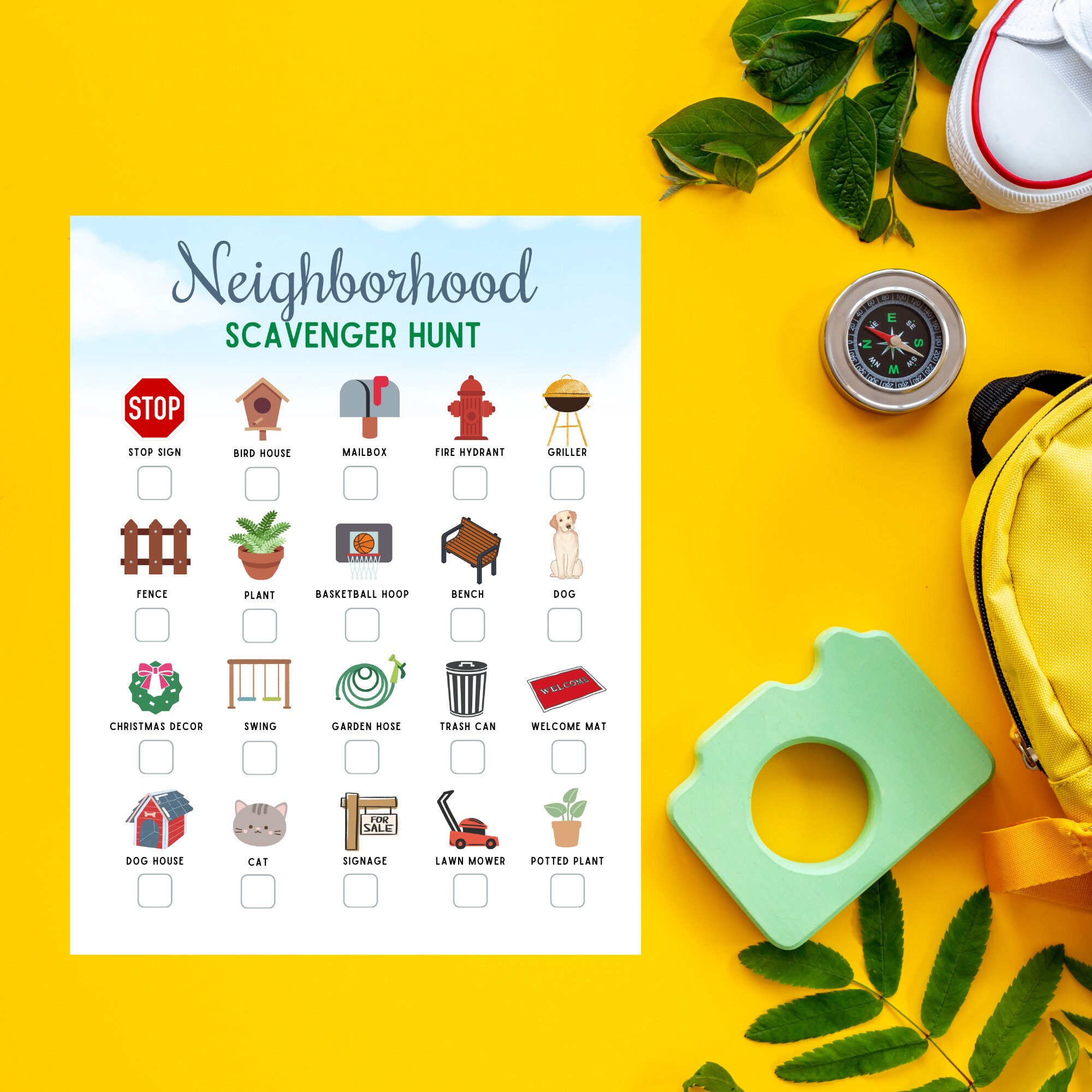 Neighborhood Scavenger Hunt Printable: Family Outdoor Activity (PDF ...