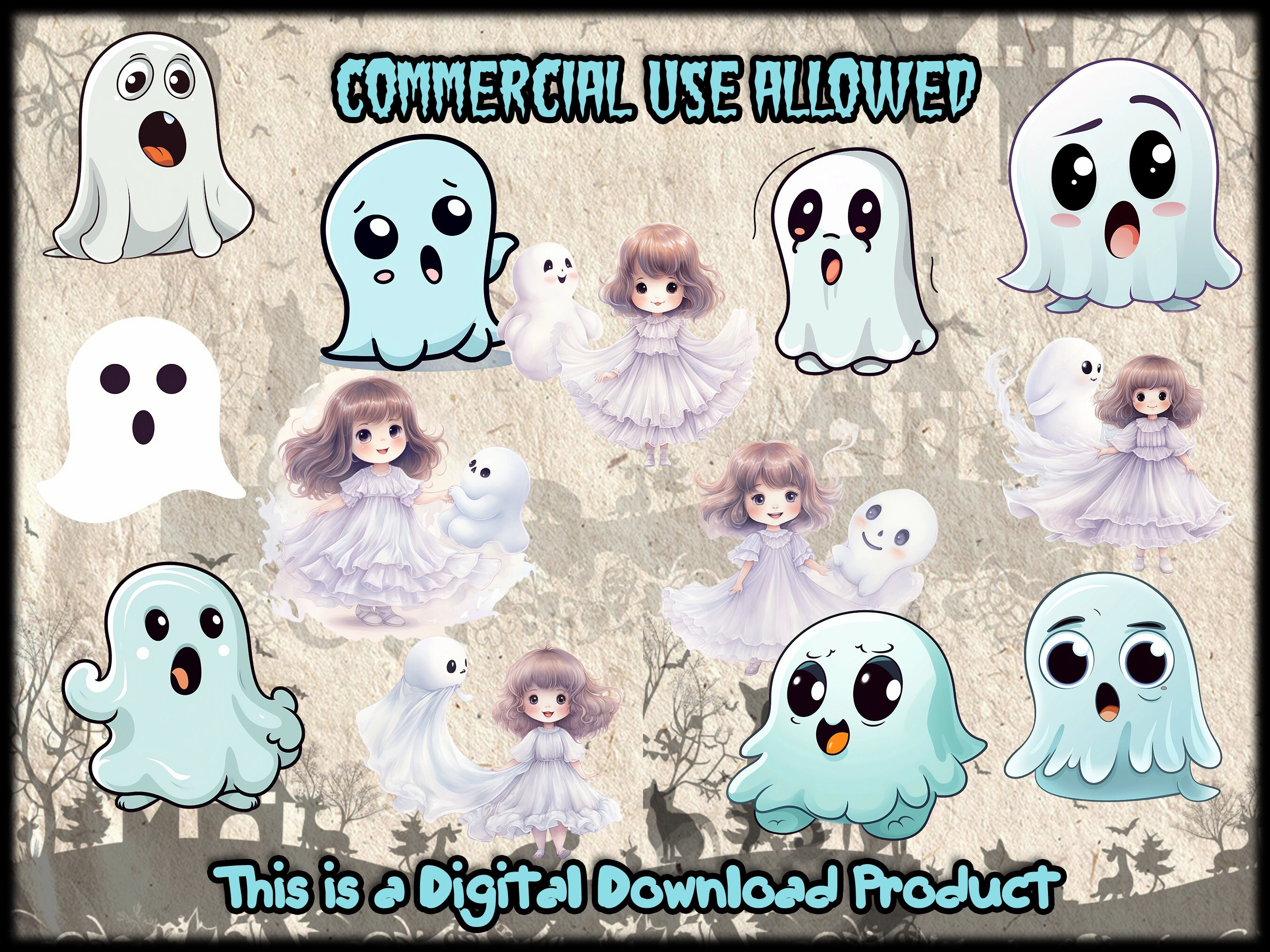Adorable Cute Ghost Clipart Set PNG Instant Digital Download - Etsy ...
