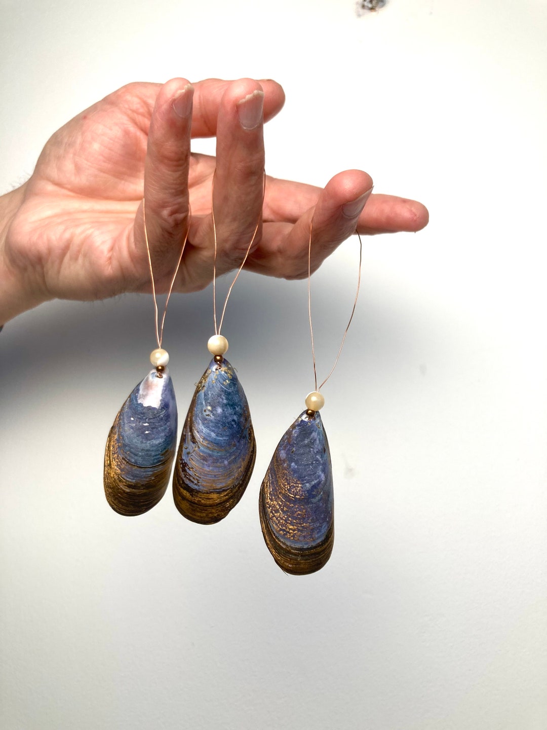 3 X Blue Mussel Shells Decor, Easter Tree, Decorations, Baubles ...