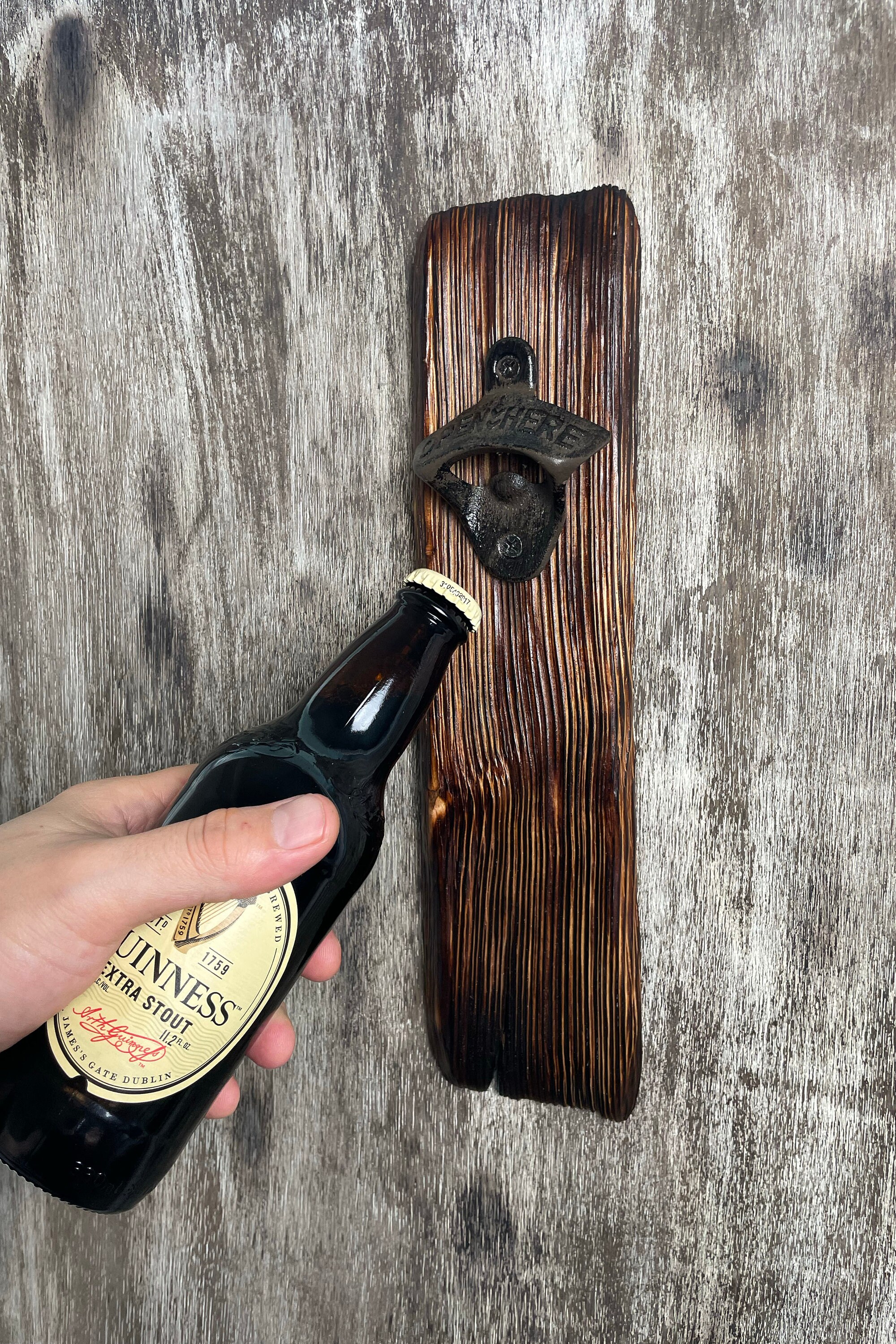 Wall Mounted Bottle Opener. Rustic and Charred Distressed Wood Base ...