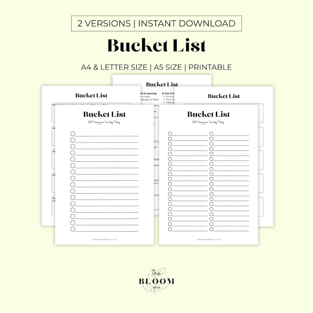 Bucket List, Life Goals Planner, Dreams Tracker, Digital Download and ...