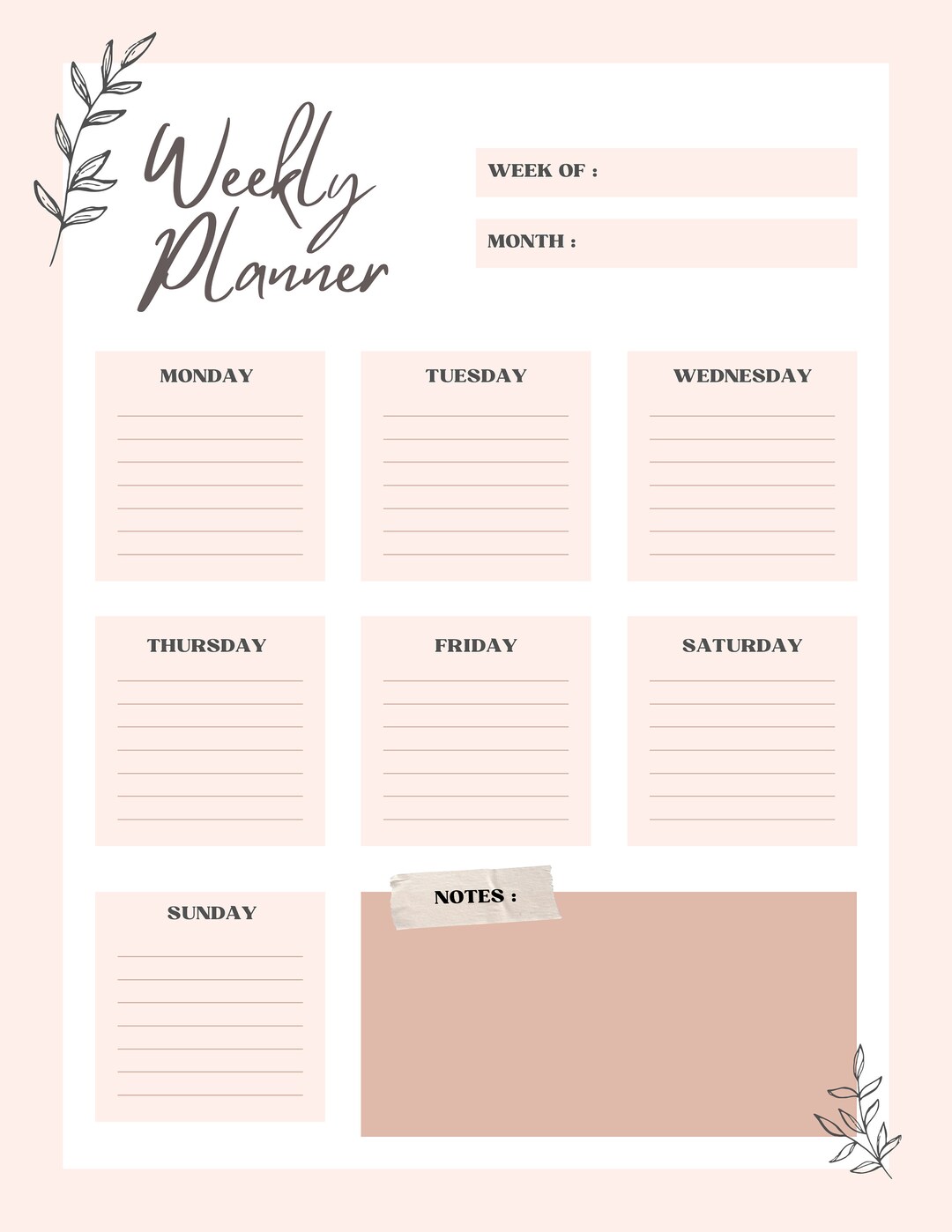 Weekly Planner | Digital Download - Etsy
